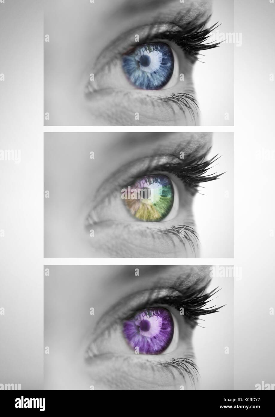 Digital composite of Various colored eyes in series of three Stock ...