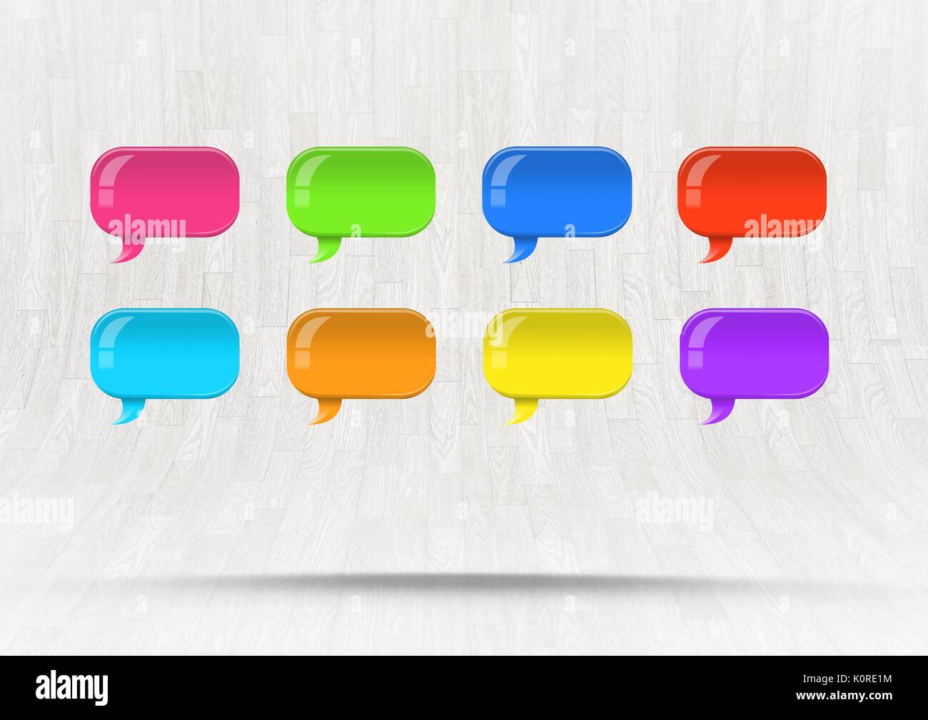 Digital composite of Group of Shiny chat bubbles floating in room Stock ...