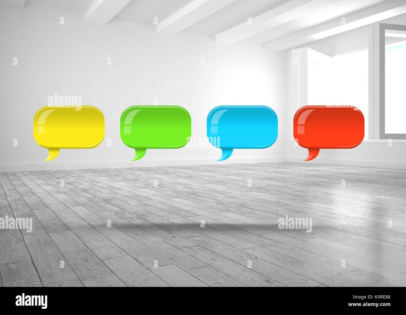 Digital composite of Group of Shiny chat bubbles floating in room Stock ...