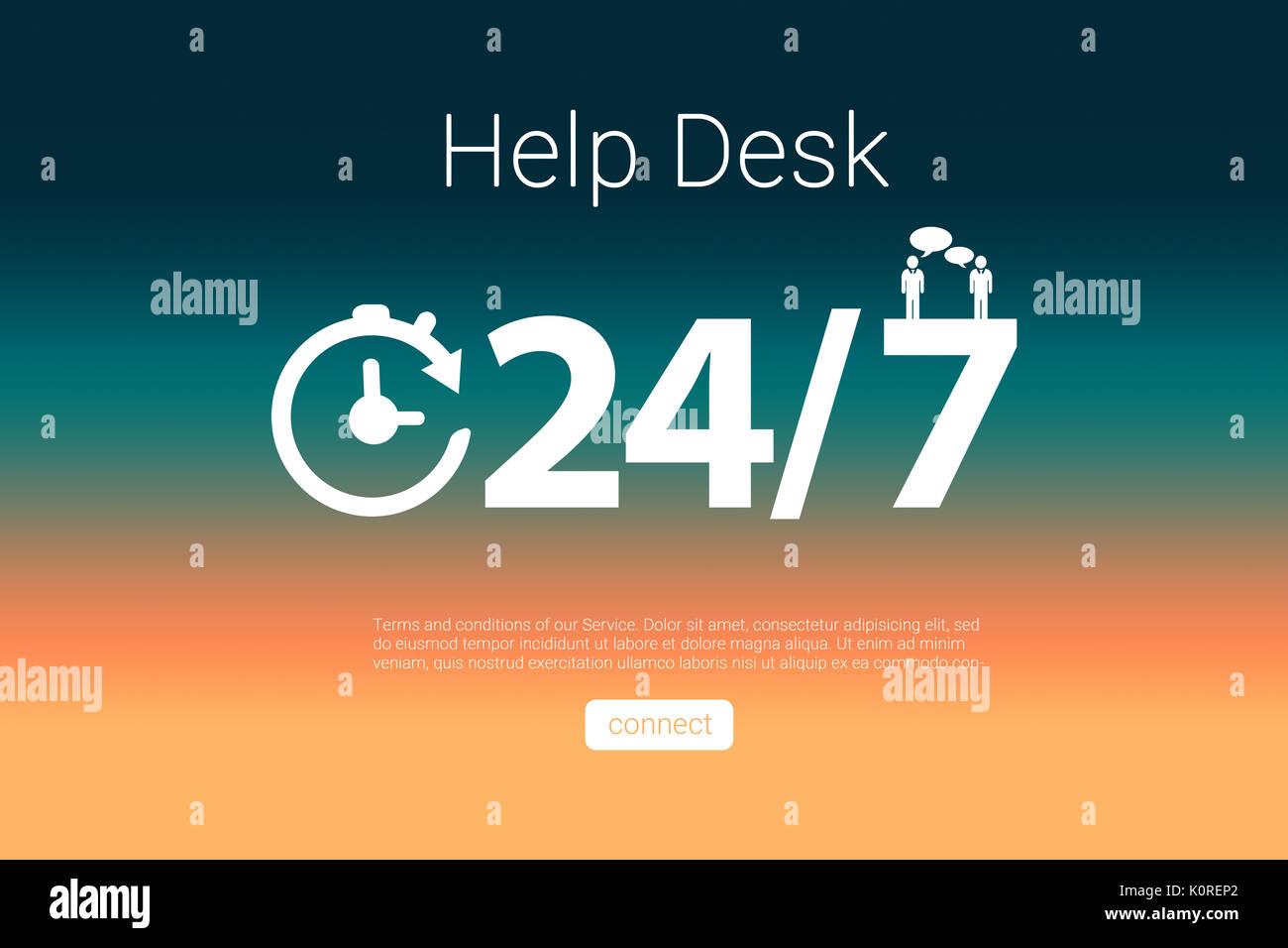 Help desk text with icons and numbers against orange and turquoise ...