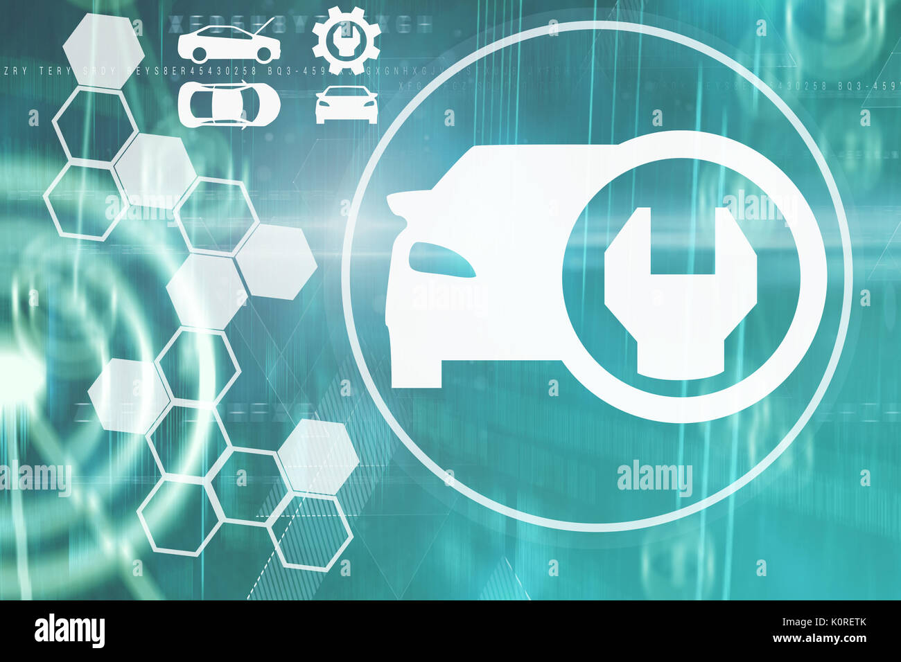 Vector image of car and tools against binary codes and lines Stock ...