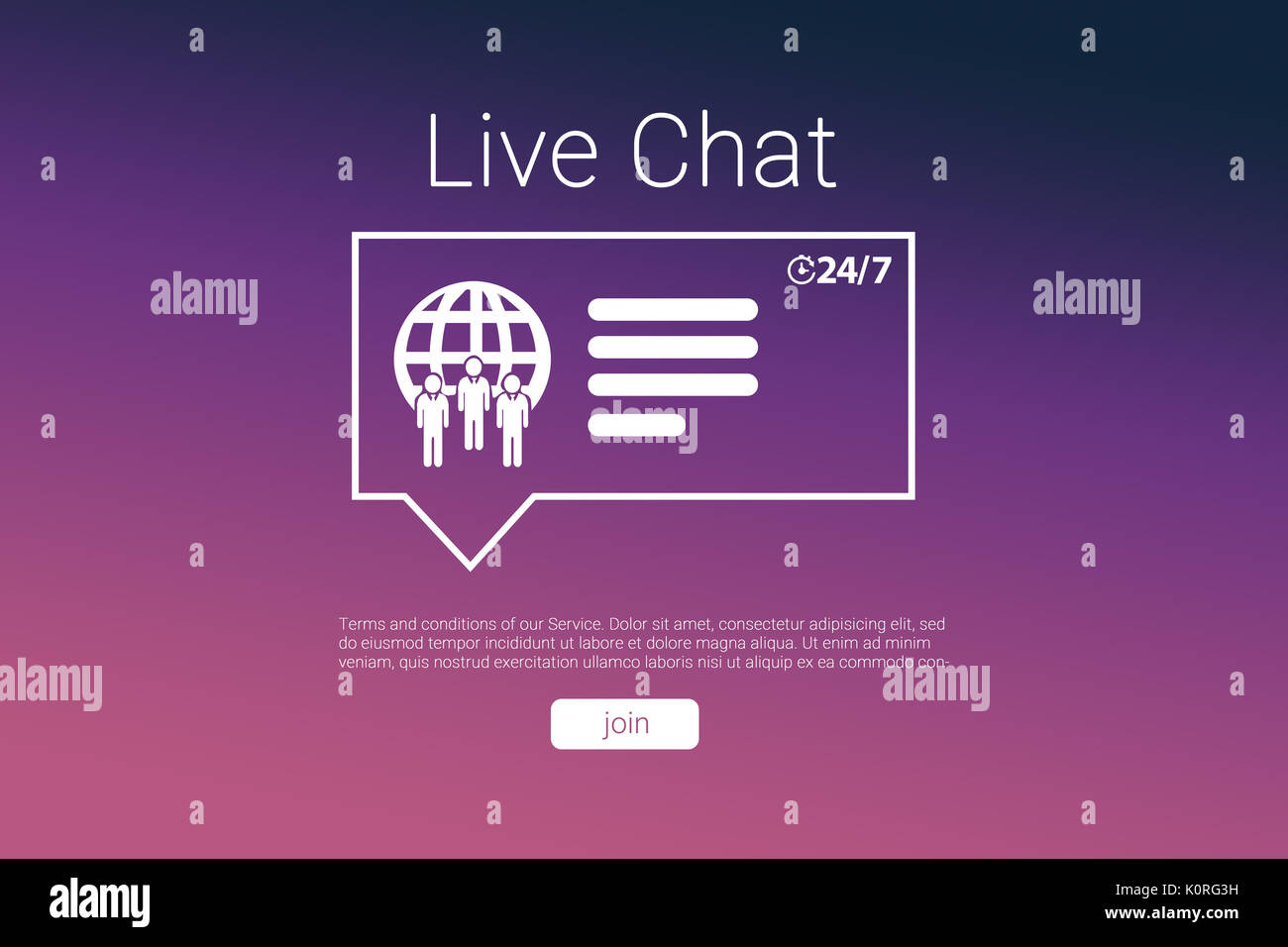 Icons and live chat text against pink and purple background Stock Photo ...