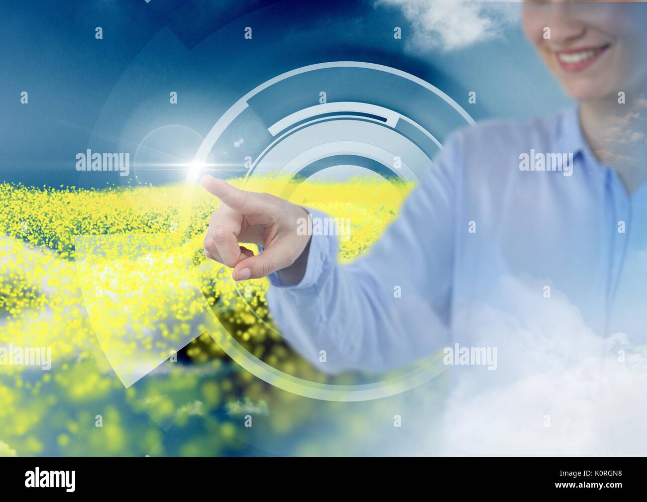 Digital composite of Woman touching and interacting with transition ...