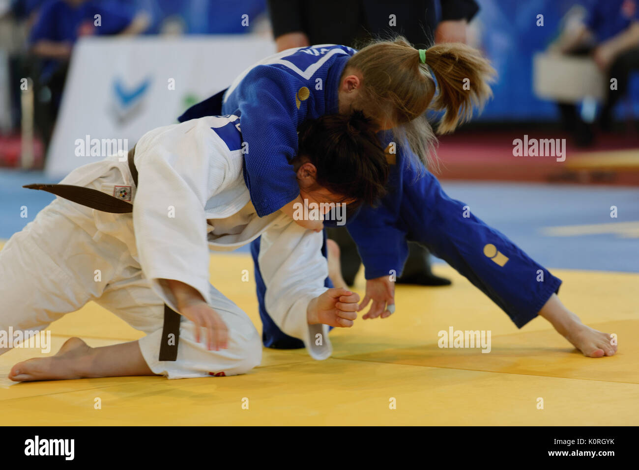 St. Petersburg, Russia - April 16, 2016: Match Anna Dudenko (white) vs ...