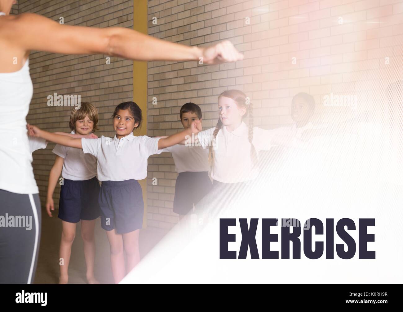 Digital composite of Exercise text and Physical education teacher with ...
