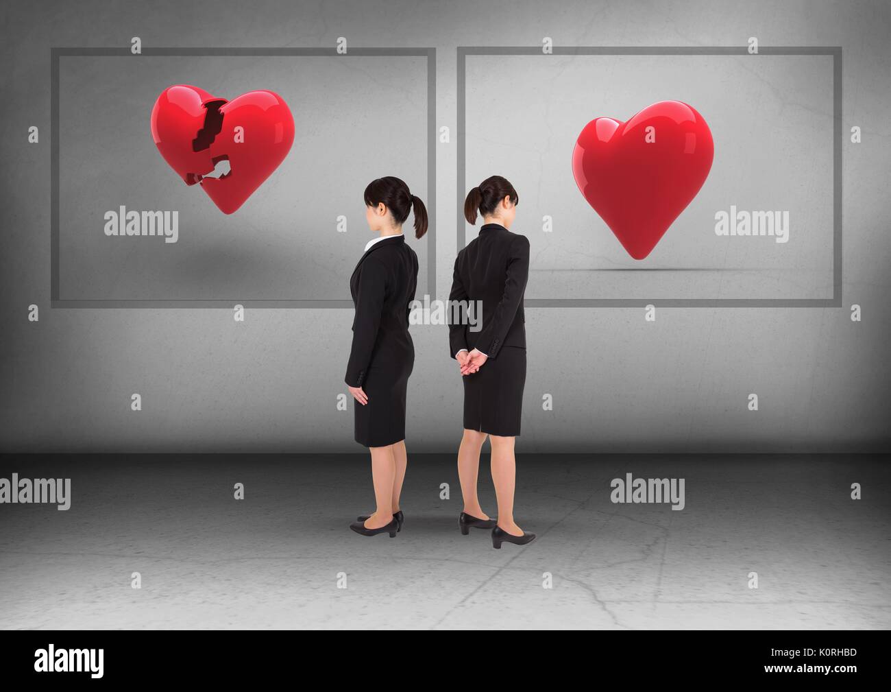 Digital composite of Broken heart or heart in frames with Businesswoman ...