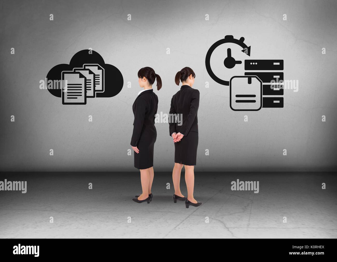 Digital composite of Computer file storage options with Businesswoman ...