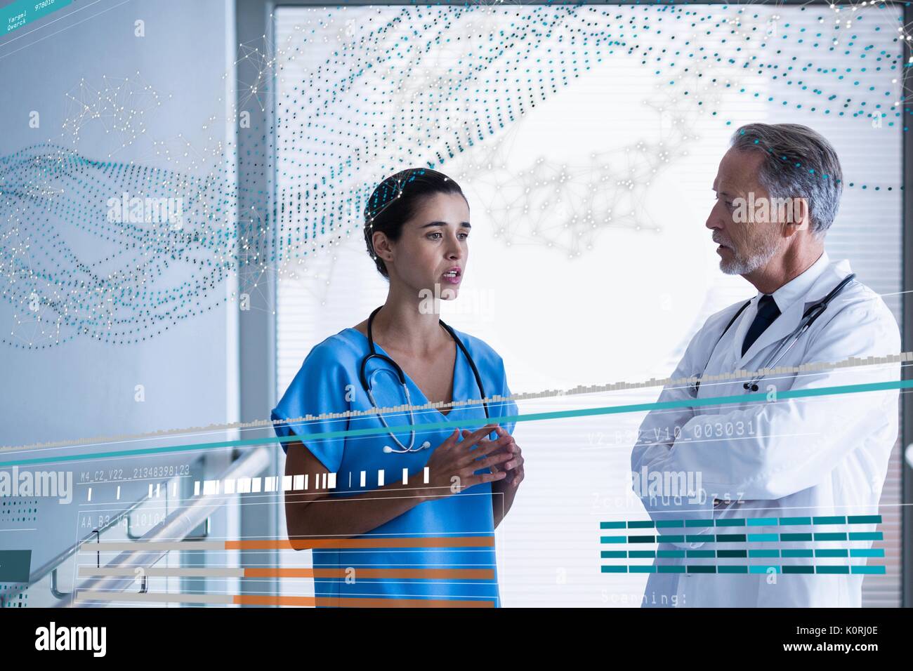 Digital composite of Doctors standing with DNA interface Stock Photo ...