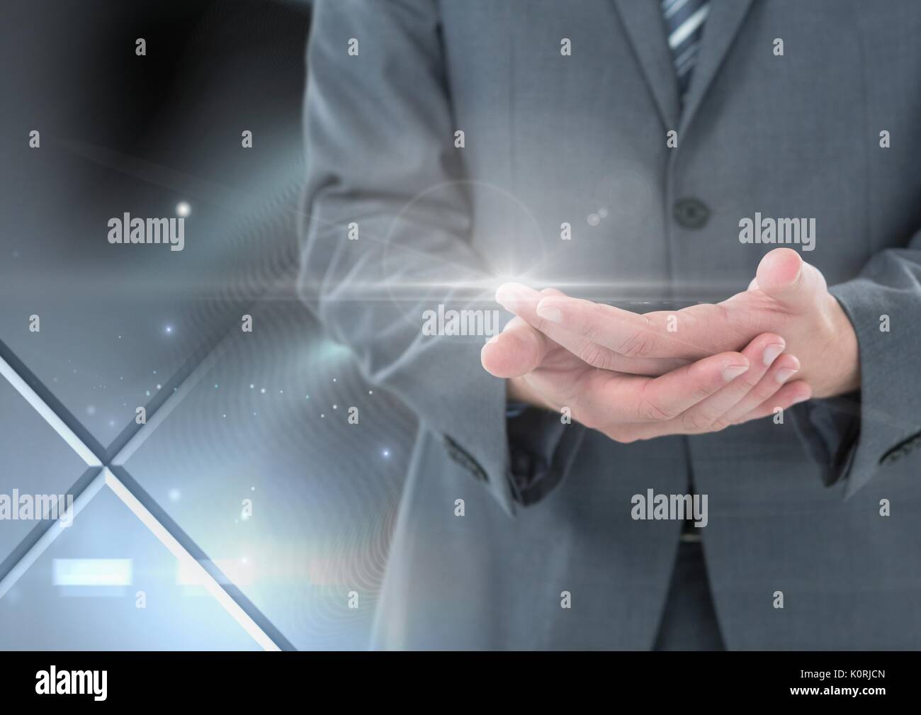 Digital composite of Hands holding and interacting with transition ...