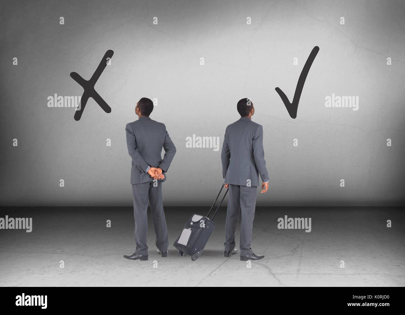 Digital composite of Correct Right or wrong drawings with Businessman ...