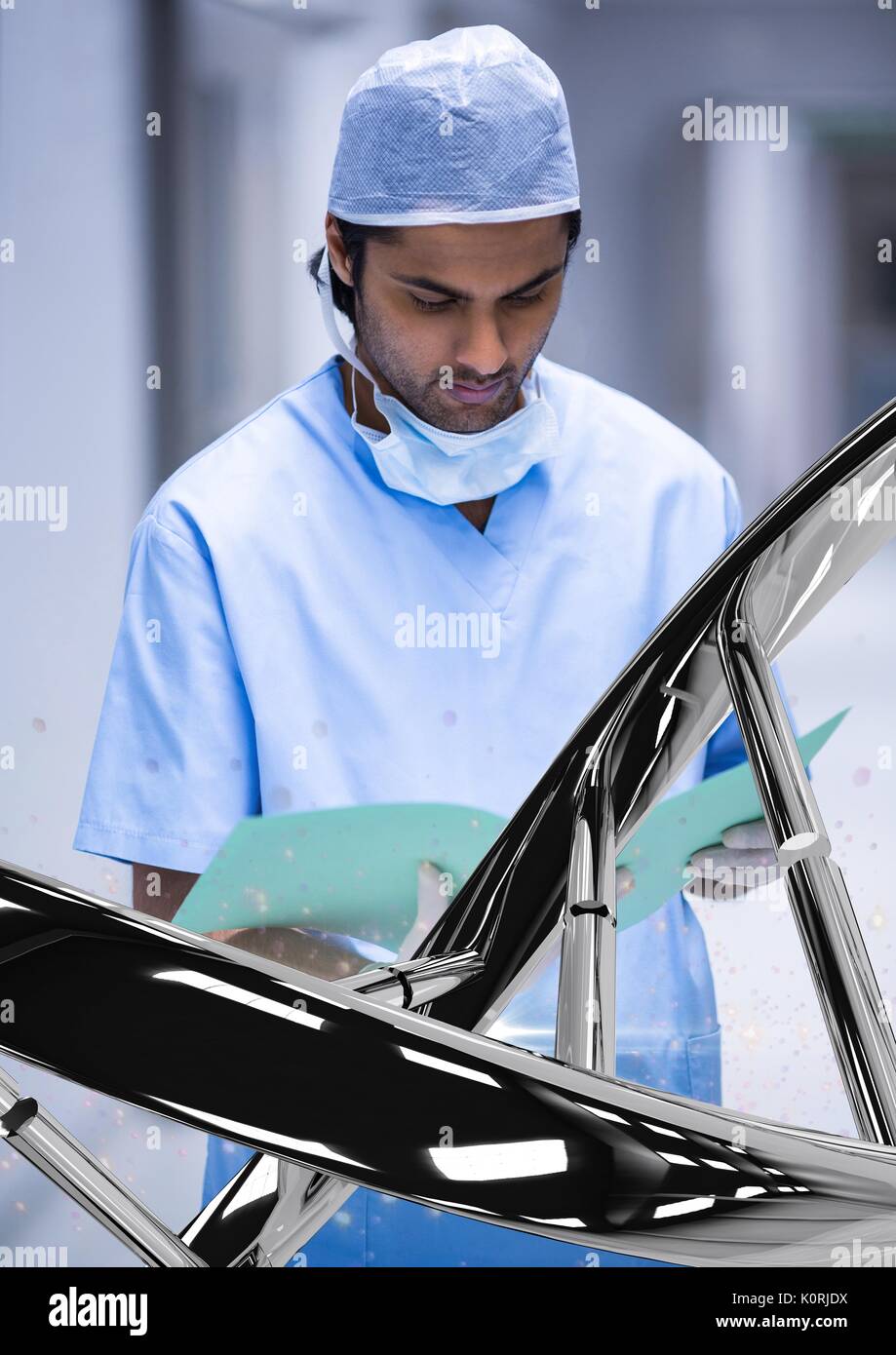 Digital composite of Doctor man reading with 3D DNA strand Stock Photo ...