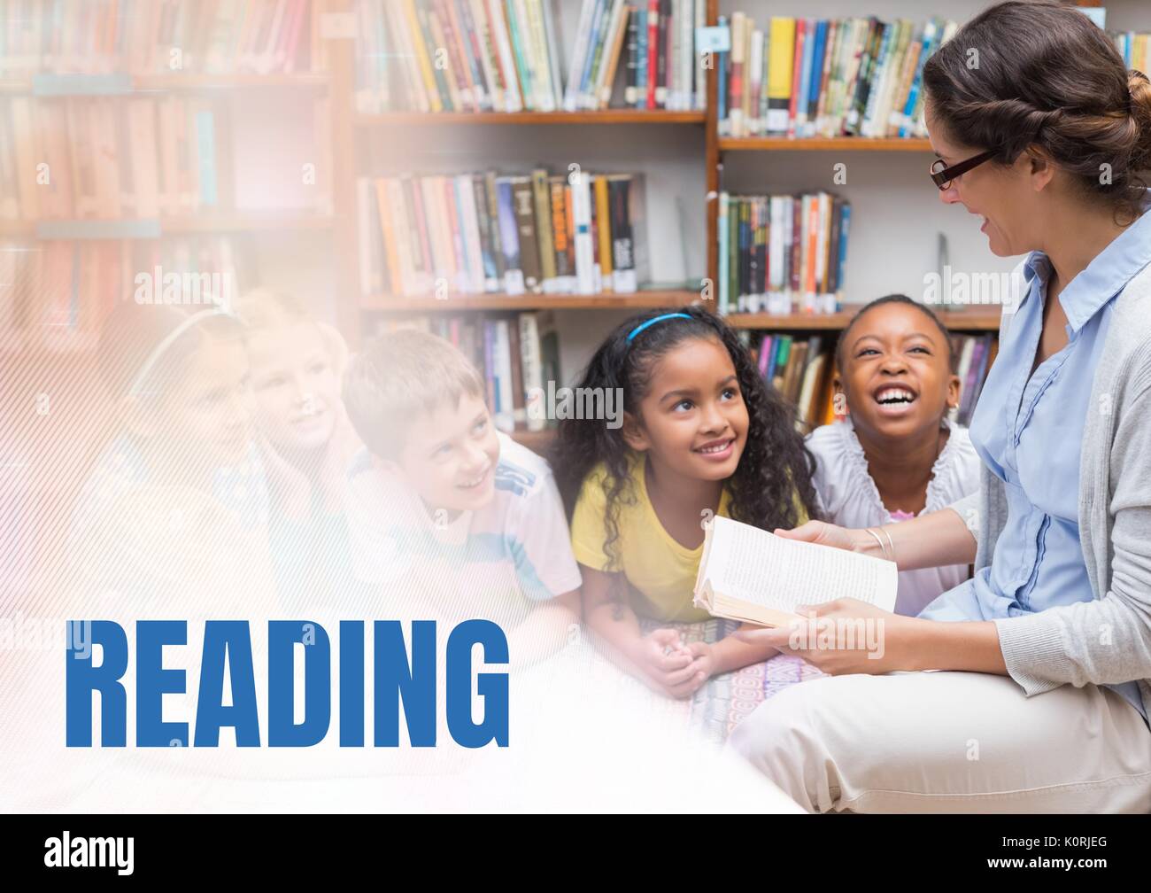 Digital composite of Reading text and Elementary school teacher with ...