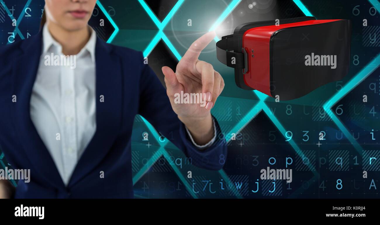 Digital composite of Woman touching and interacting with virtual ...