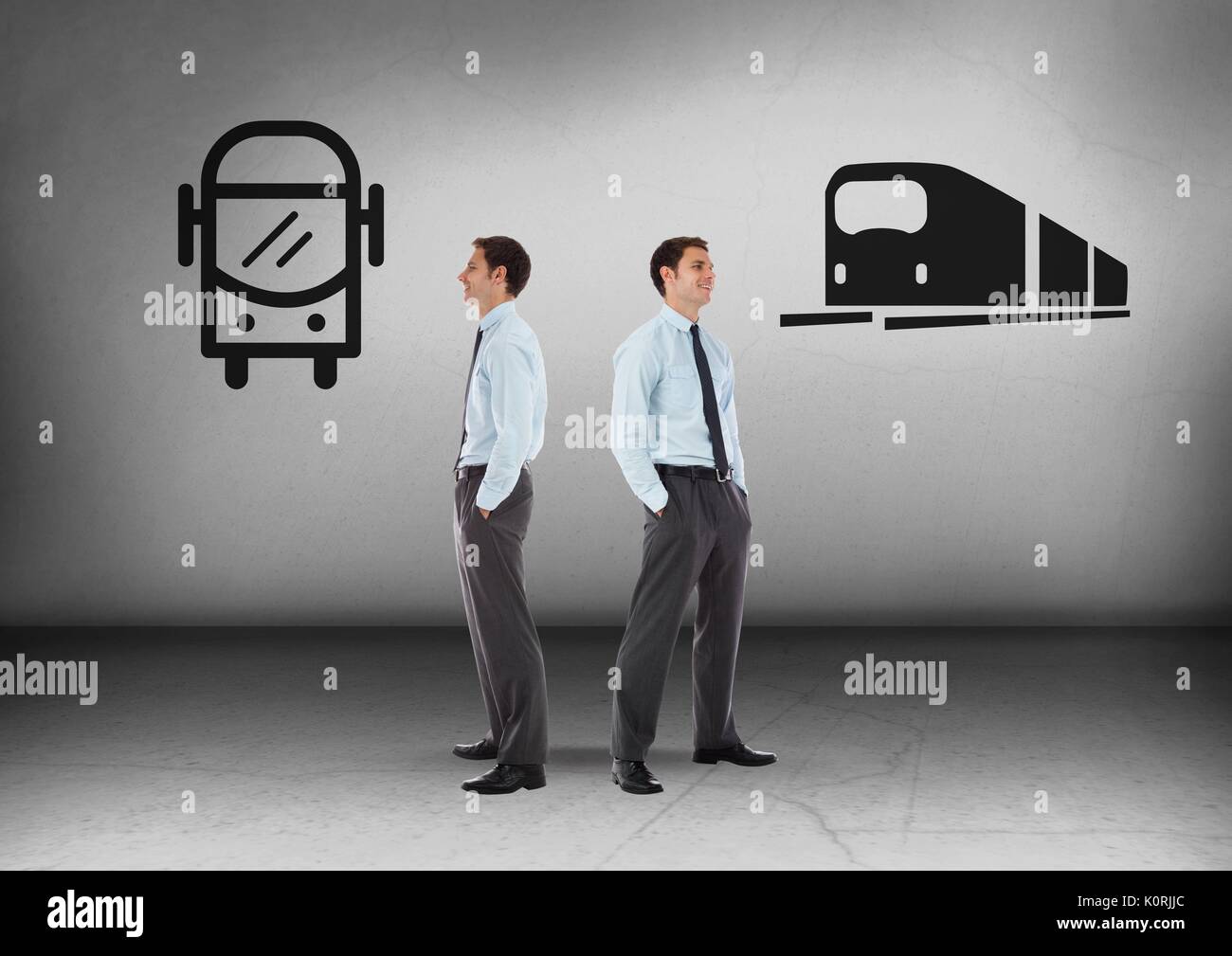 Digital composite of Bus or train with Businessman looking in opposite ...