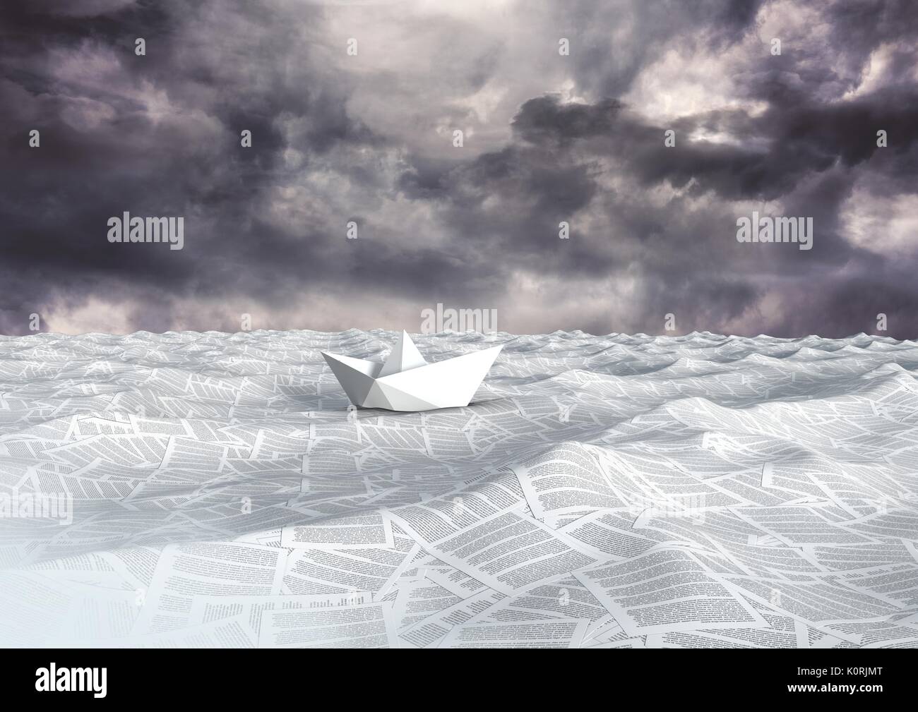 Digital composite of sea of documents under dark sky clouds Stock Photo ...