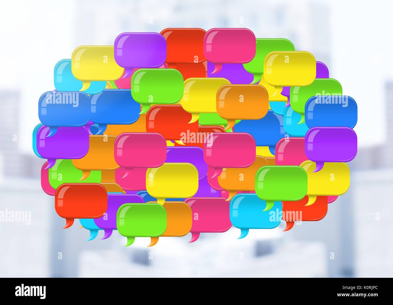 Digital composite of Group of Shiny chat bubbles floating in room Stock ...