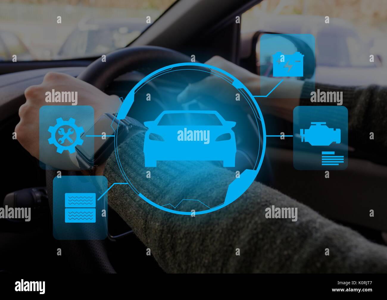Digital composite of Car interface against person in the car Stock ...