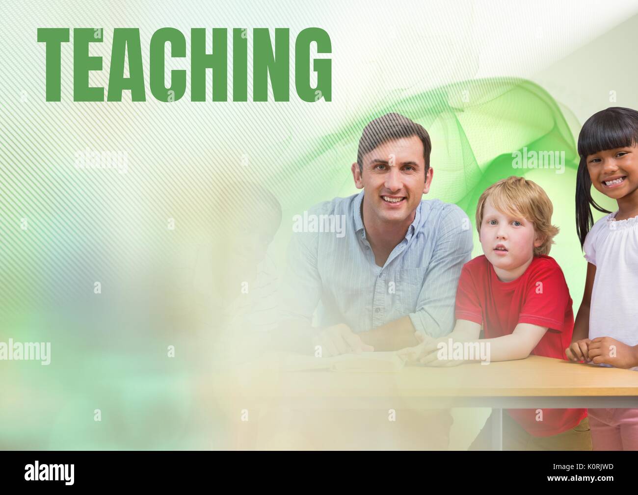 Digital composite of Teaching text and Elementary school teacher with ...