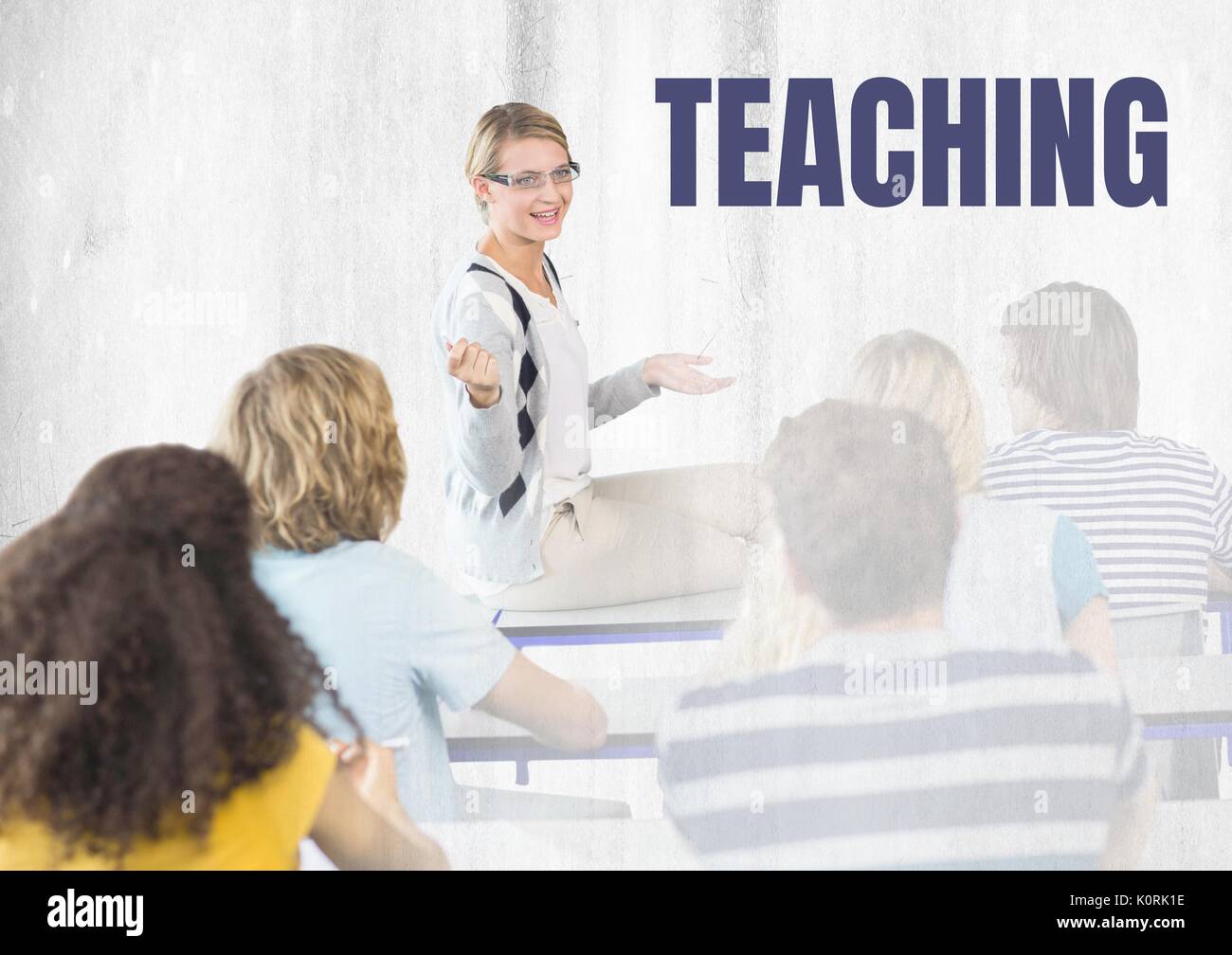 Digital composite of Teaching text and teacher with class Stock Photo ...