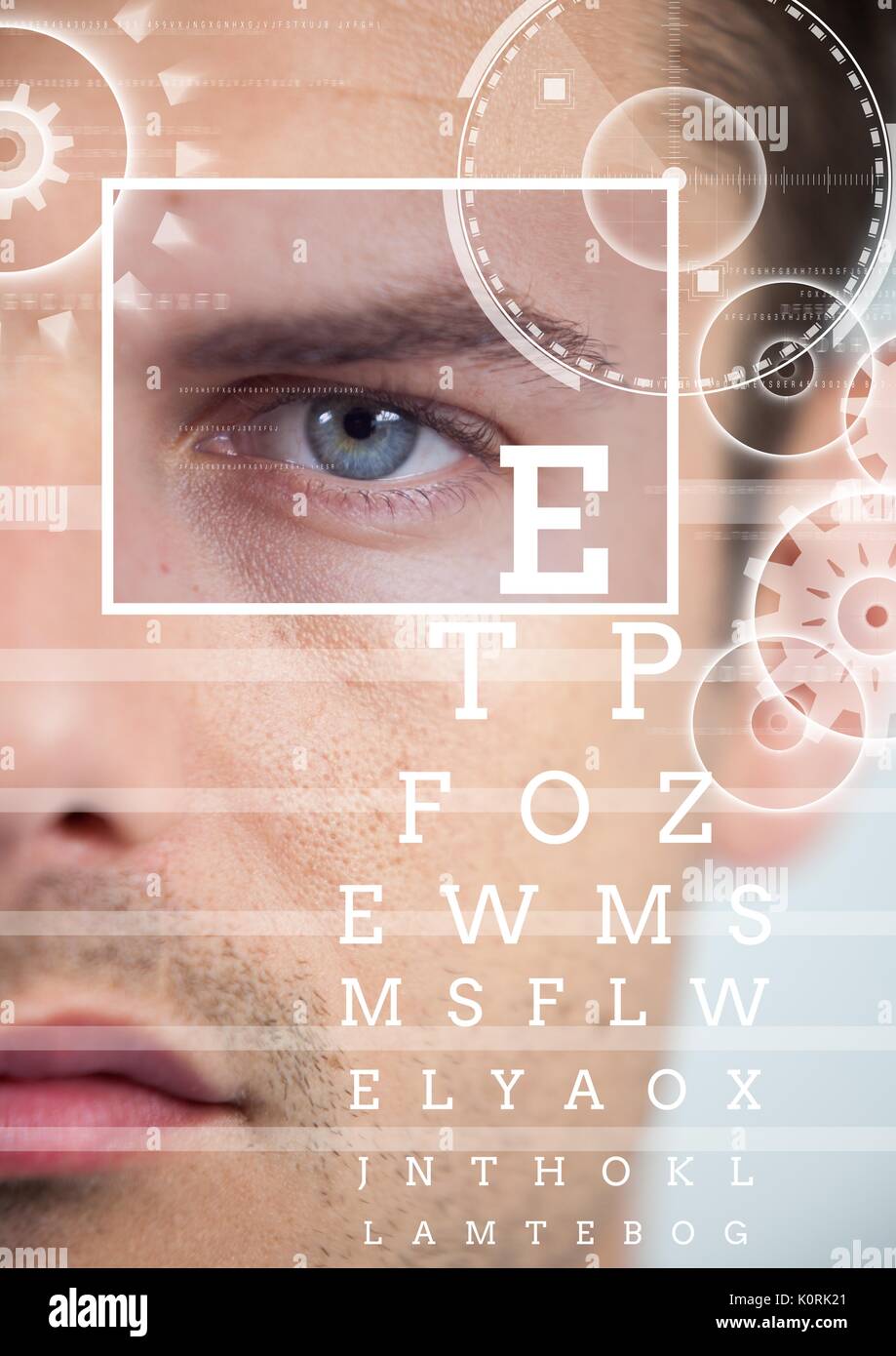 Digital composite of man with eye focus box detail and lines and Eye ...