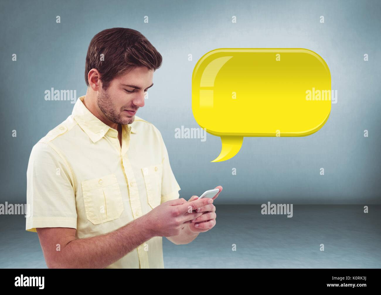 Digital composite of man on phone with shiny chat bubble Stock Photo ...