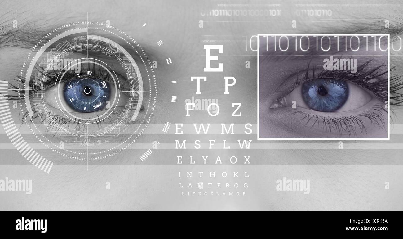 Digital composite of eye focus box detail and lines and Eye test ...