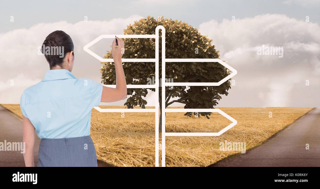 Digital composite of Business woman drawing signals on the road Stock ...