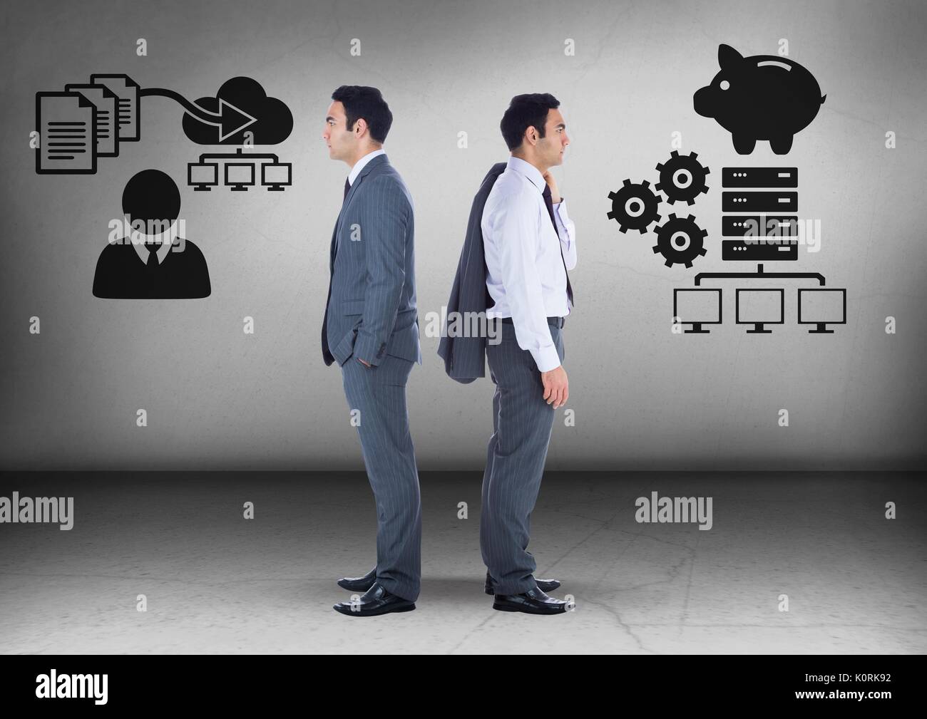 Digital composite of Computer storage options with Businessman looking ...