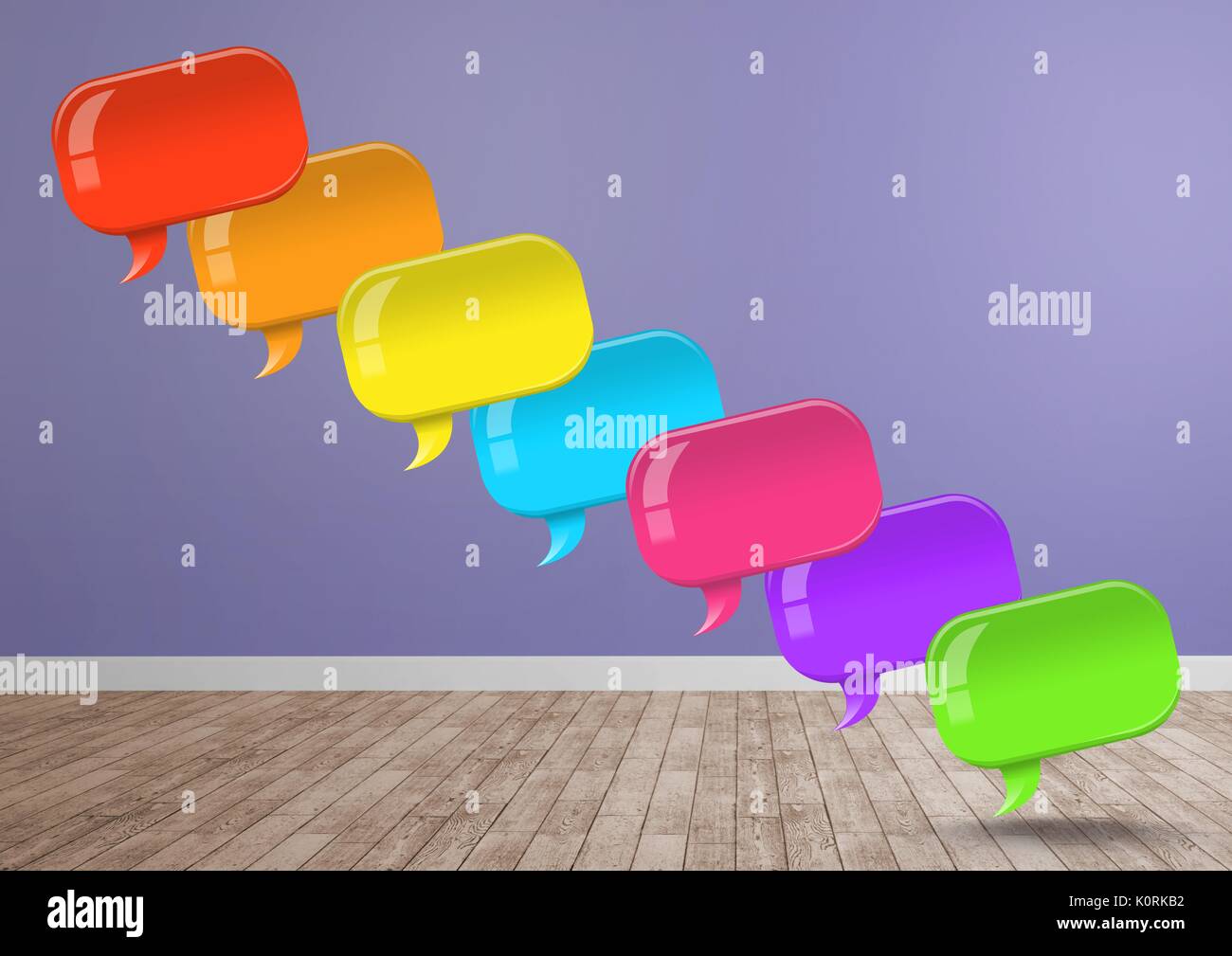 Digital composite of Group of Shiny chat bubbles floating in room Stock ...