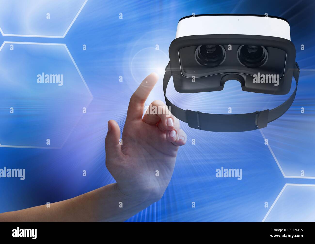 Digital composite of Hand touching and interacting with virtual reality ...
