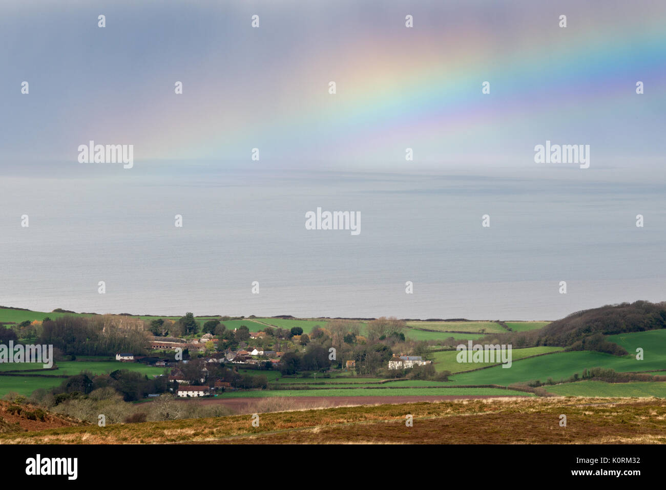 Storm clouds and a rainbow over the Bristol Channel. Picture taken from ...