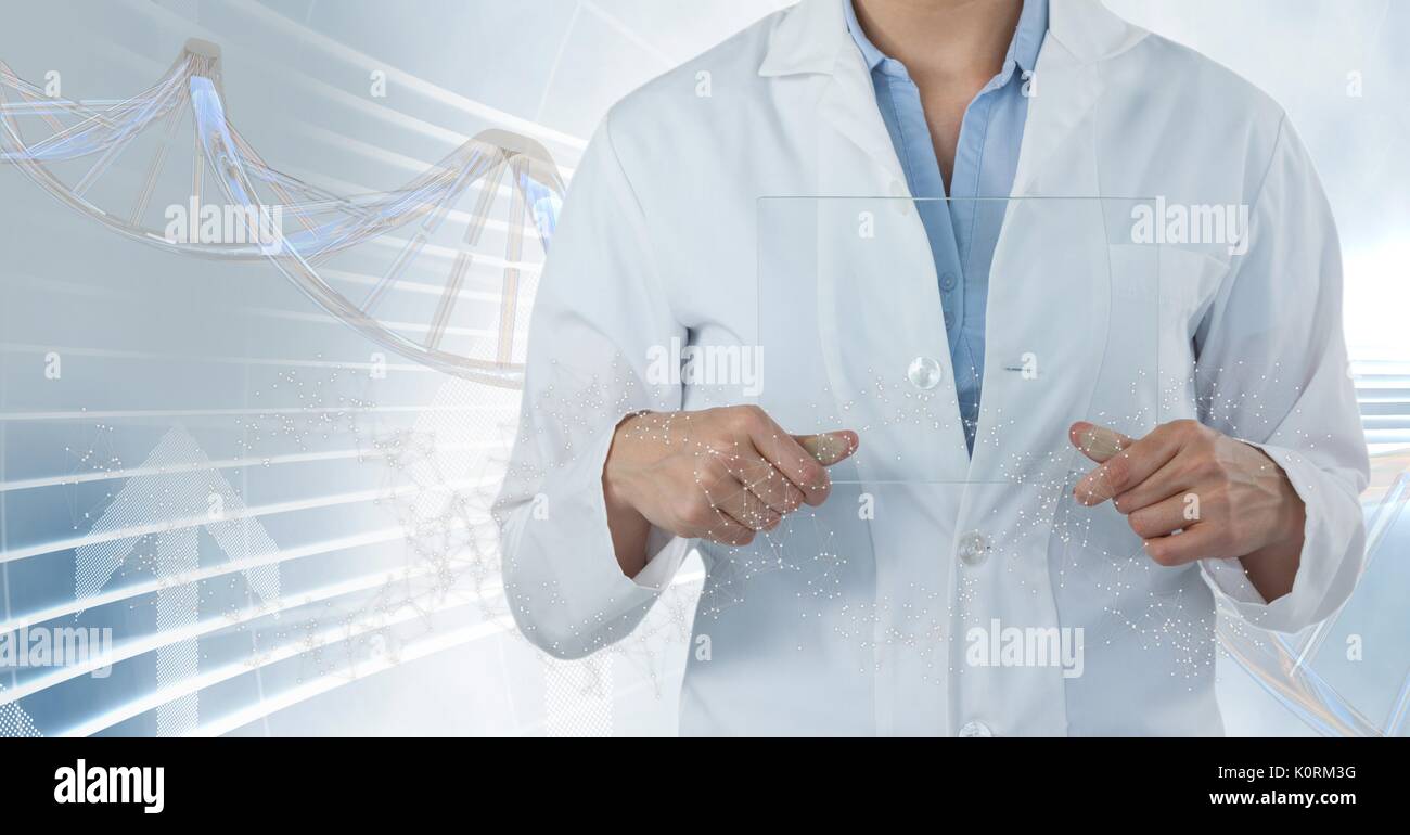 Digital composite of Doctor man standing with 3D DNA strand Stock Photo ...