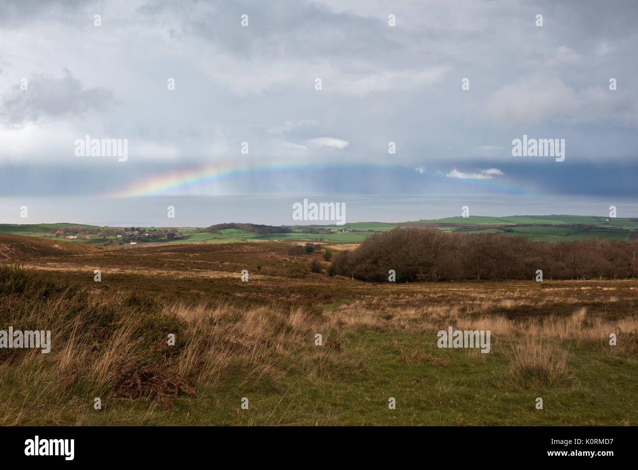Storm clouds and a rainbow over the Bristol Channel. Picture taken from ...