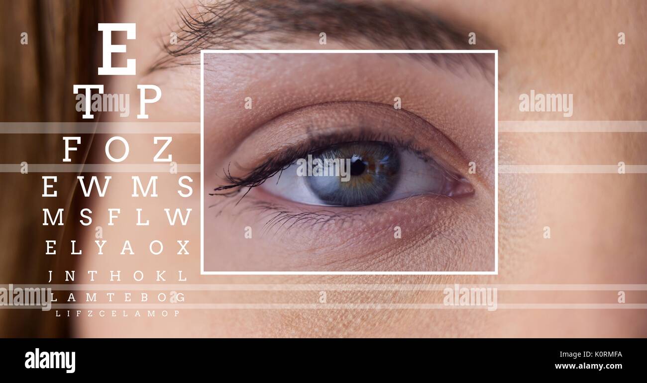Digital composite of eye focus box detail and lines and Eye test ...