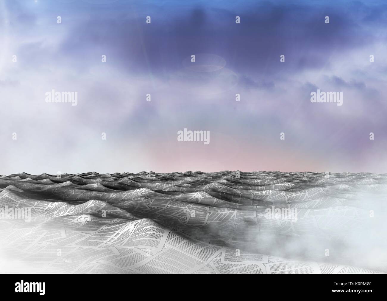 Digital composite of sea of documents under purple sky Stock Photo - Alamy
