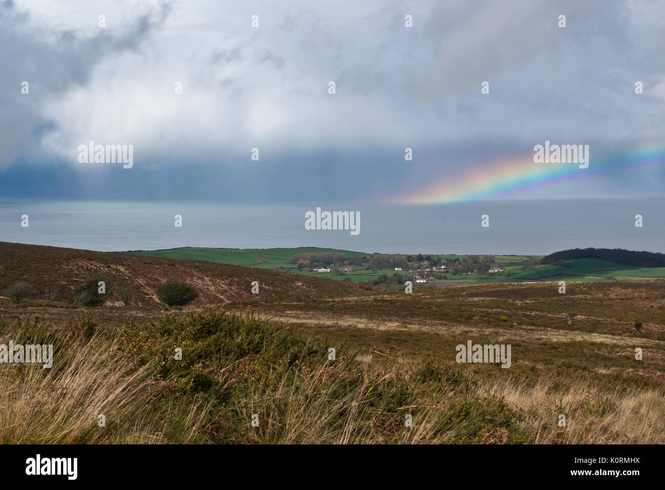 Storm clouds and a rainbow over the Bristol Channel. Picture taken from ...