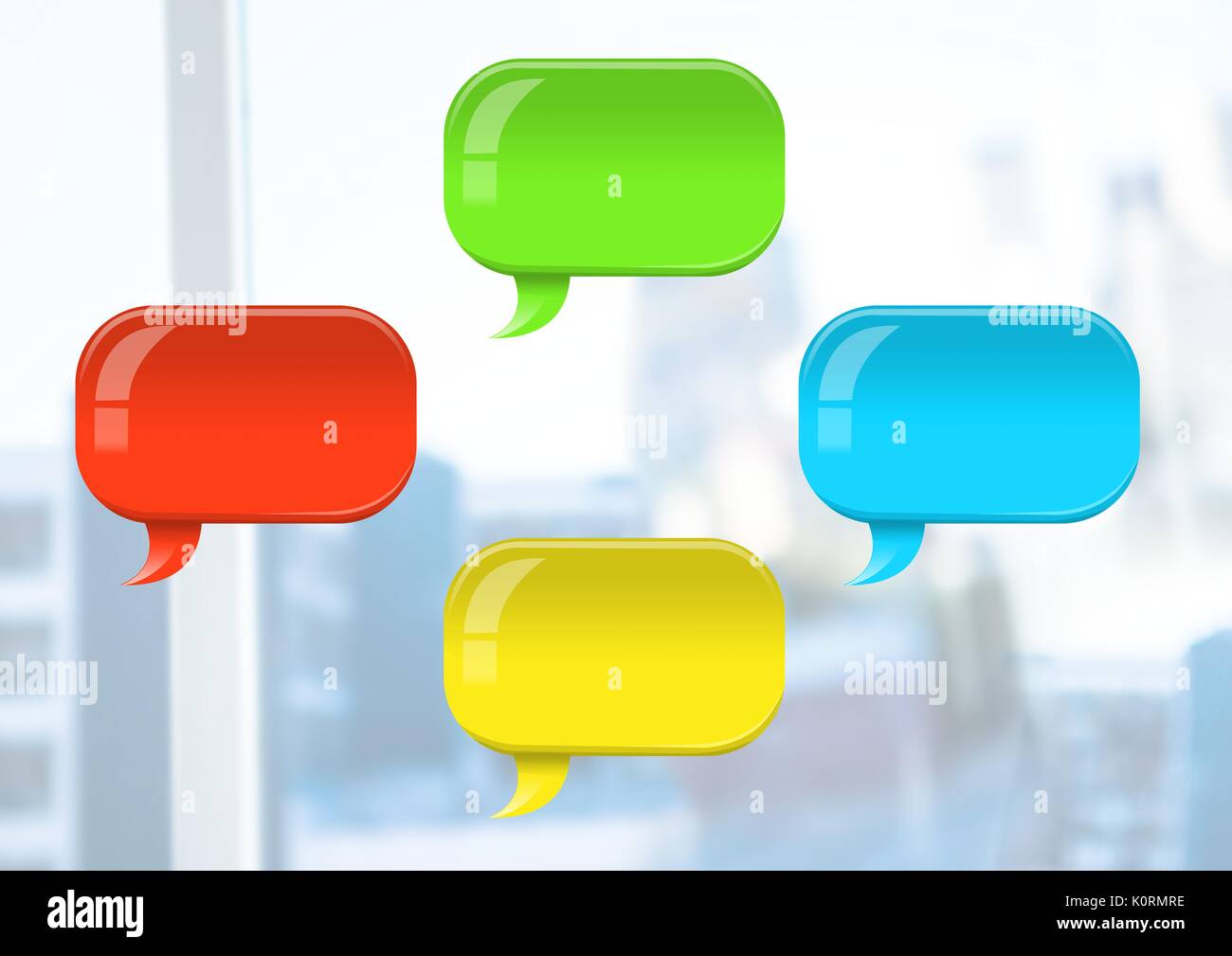 Digital composite of Group of Shiny chat bubbles floating in room Stock ...