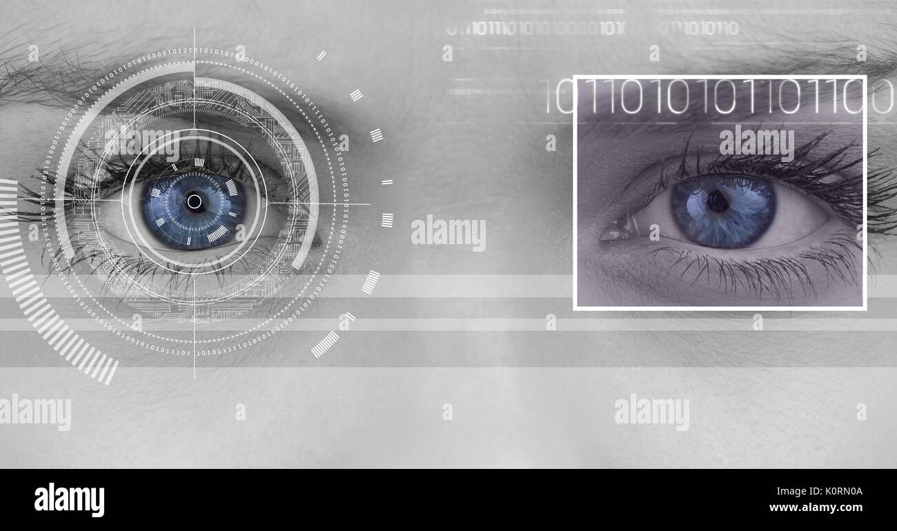 Digital composite of eye focus box detail and lines interface Stock ...