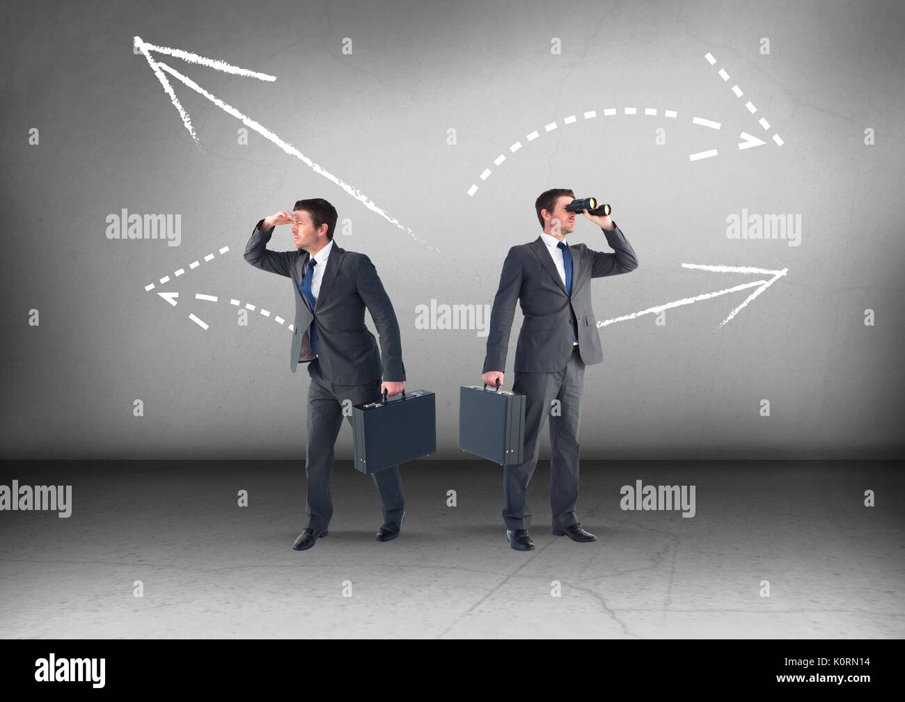 Digital composite of Left or right arrows drawings with Businessman ...