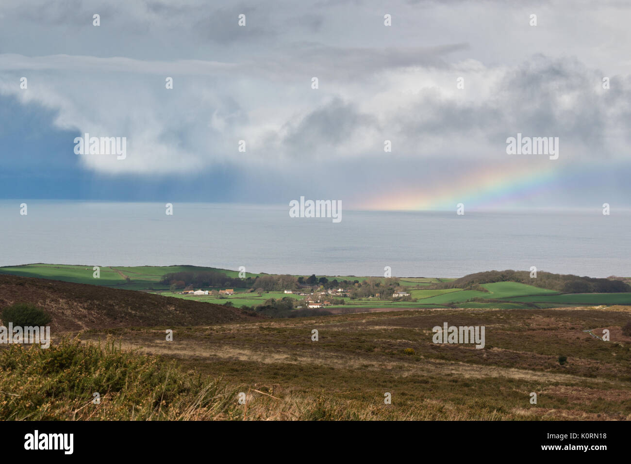 Storm clouds and a rainbow over the Bristol Channel. Picture taken from ...