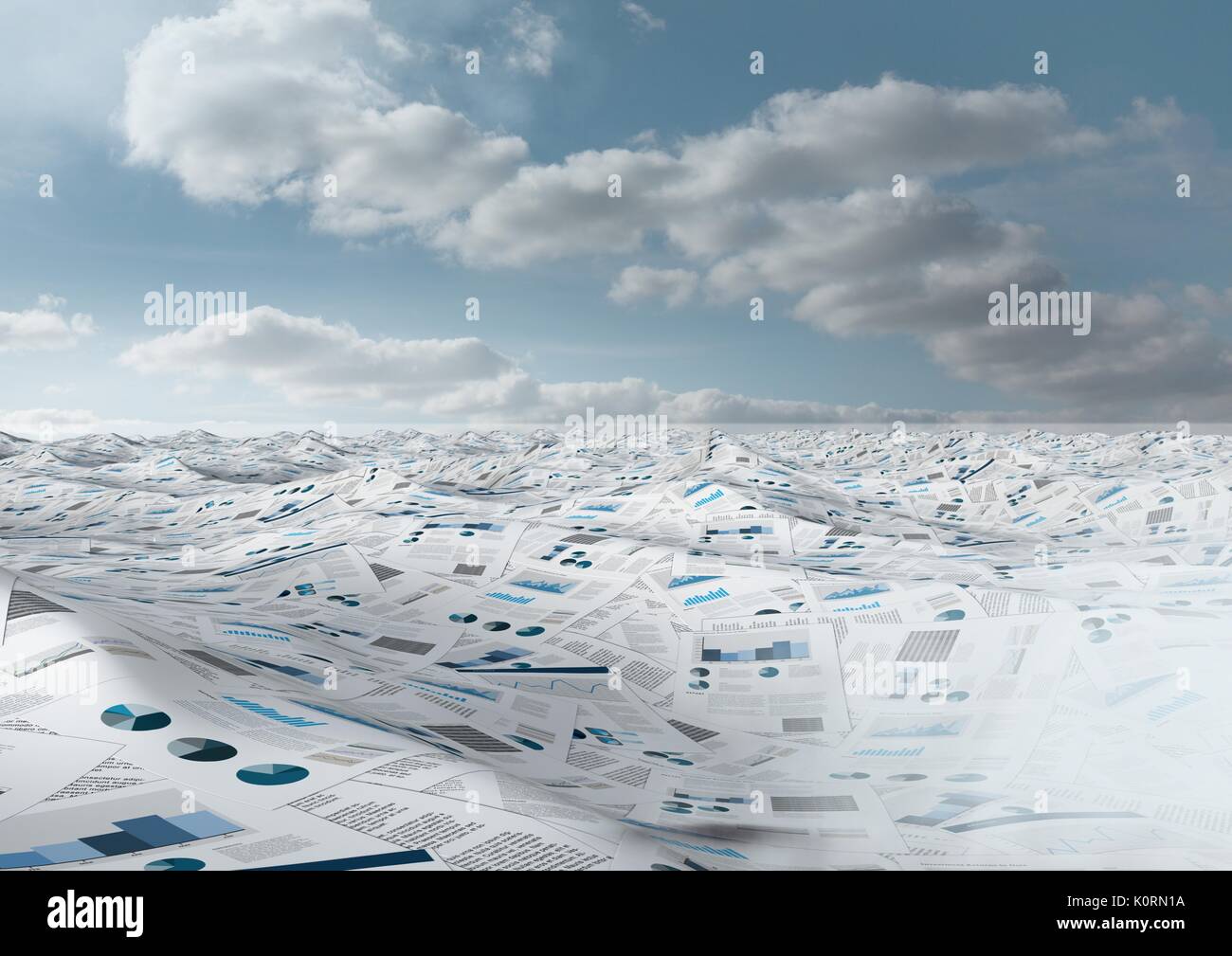 Digital composite of sea of documents under sky clouds Stock Photo - Alamy