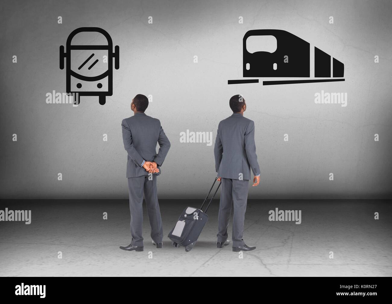 Digital composite of Bus or train with Businessman looking in opposite ...