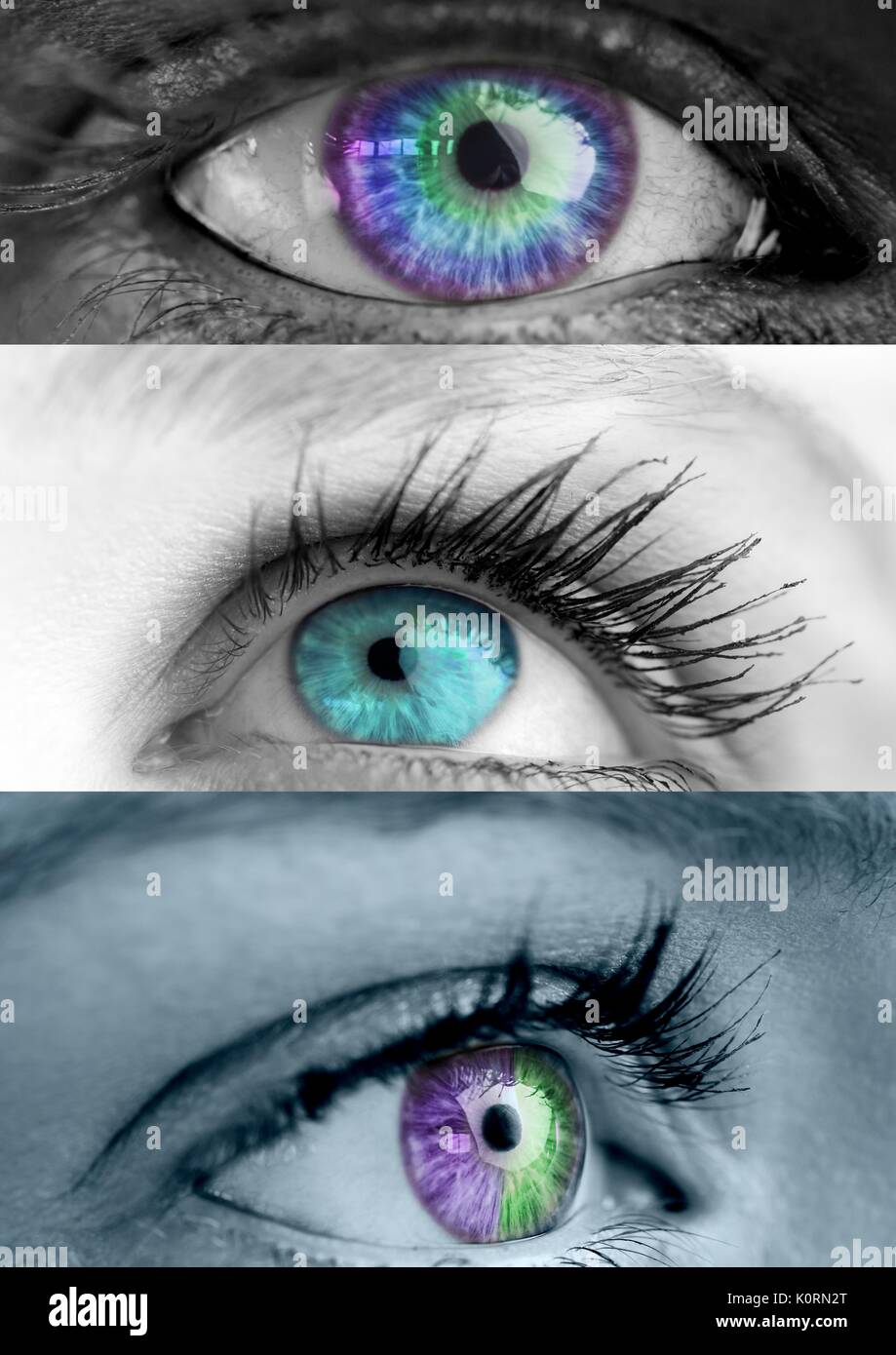 Digital composite of Various colorful eyes in series of three Stock ...