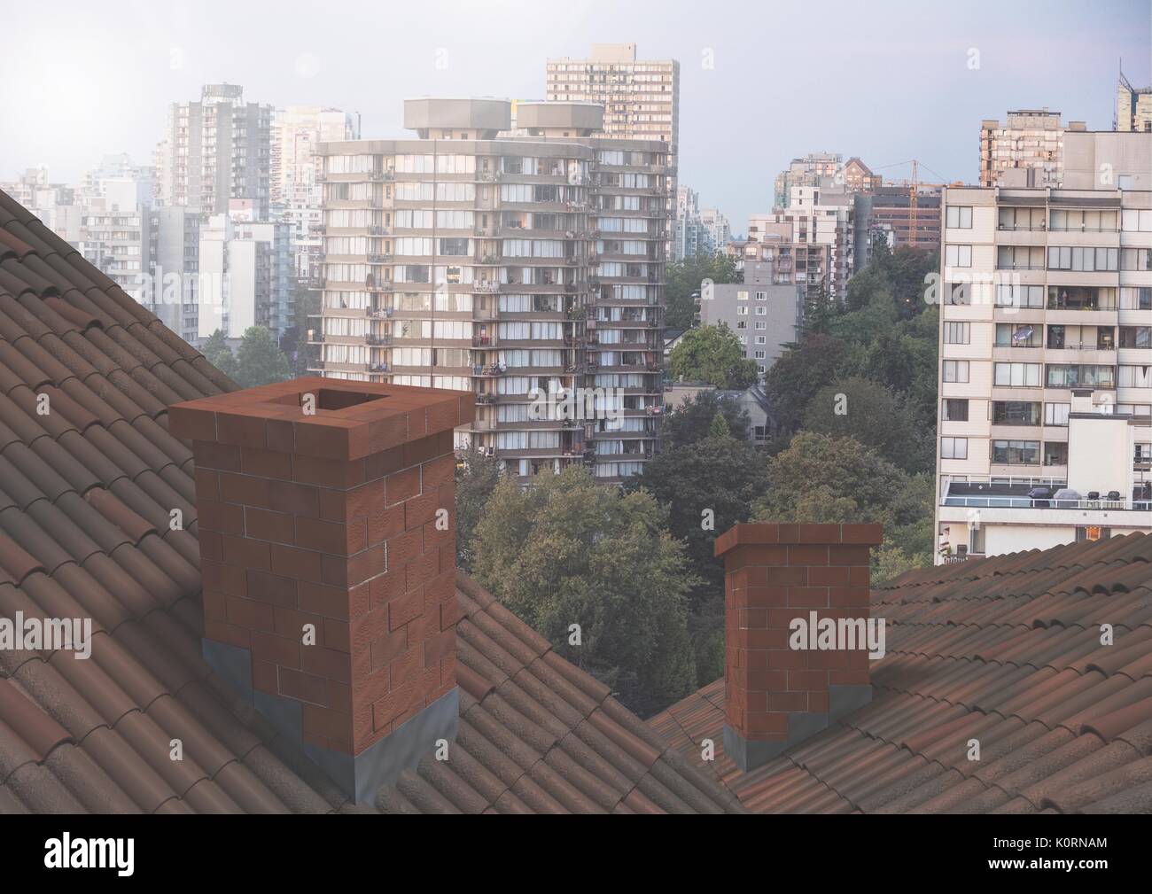 Residential house with tall exterior chimney hi-res stock photography ...