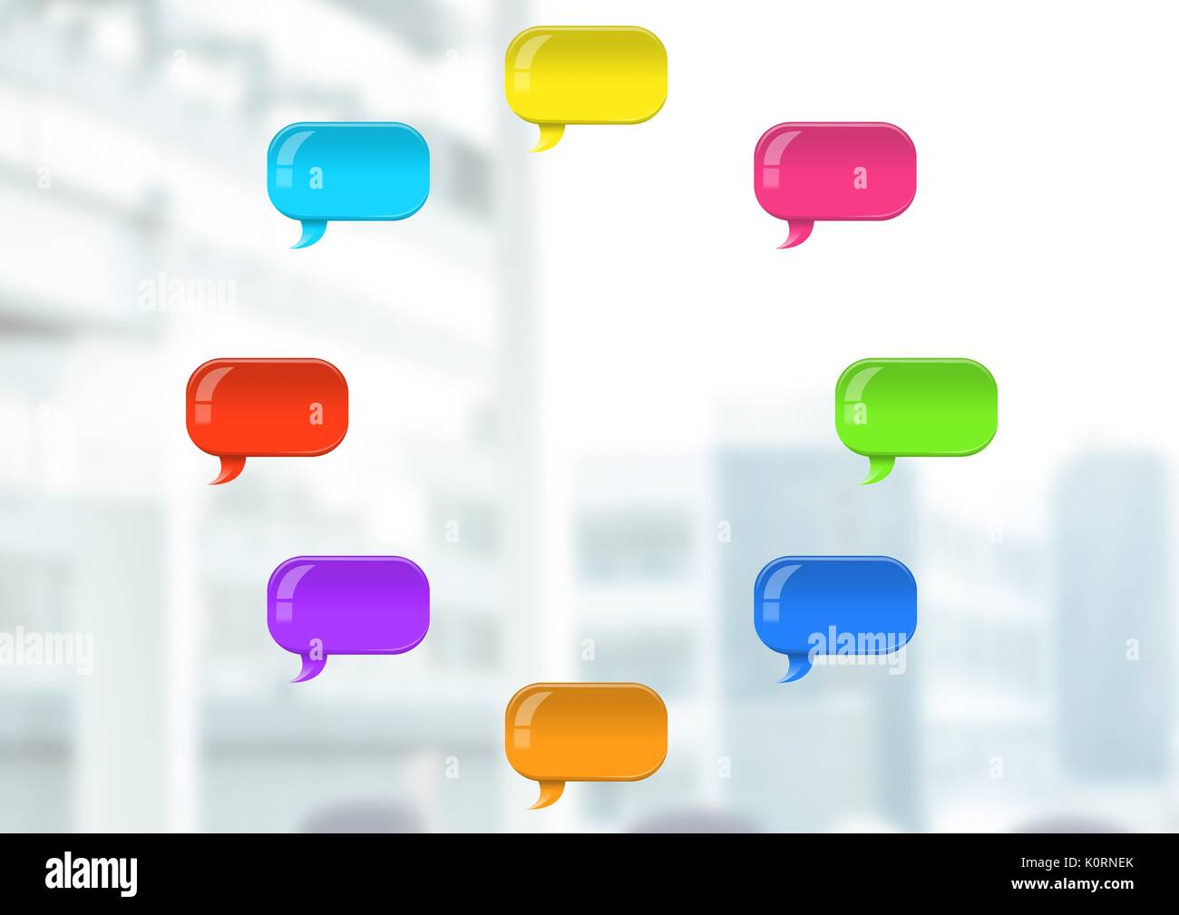 Digital composite of Group of Shiny chat bubbles floating in room Stock ...