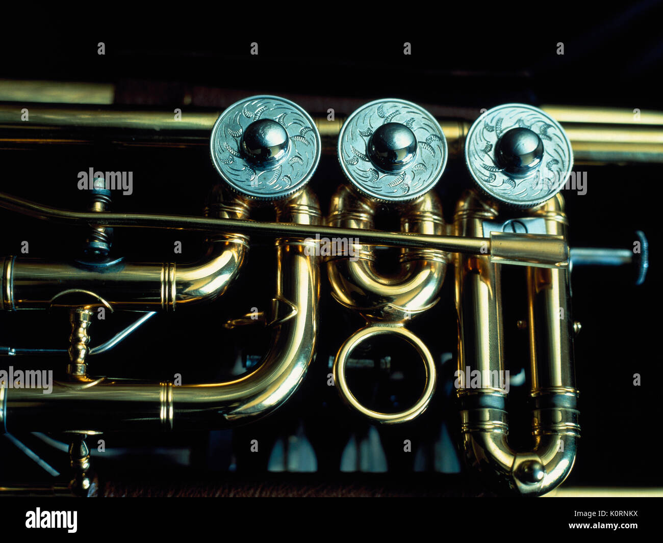 Lechner rotary-valve B-flat trumpet. Section Stock Photo - Alamy