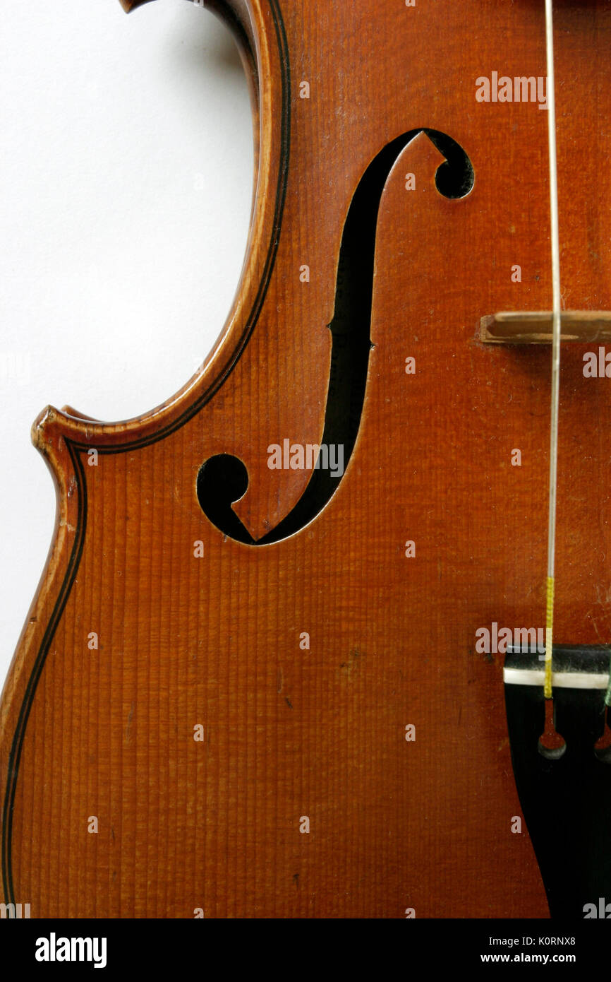 Violin - close up of the body and F hole of a violin made by Charles J ...