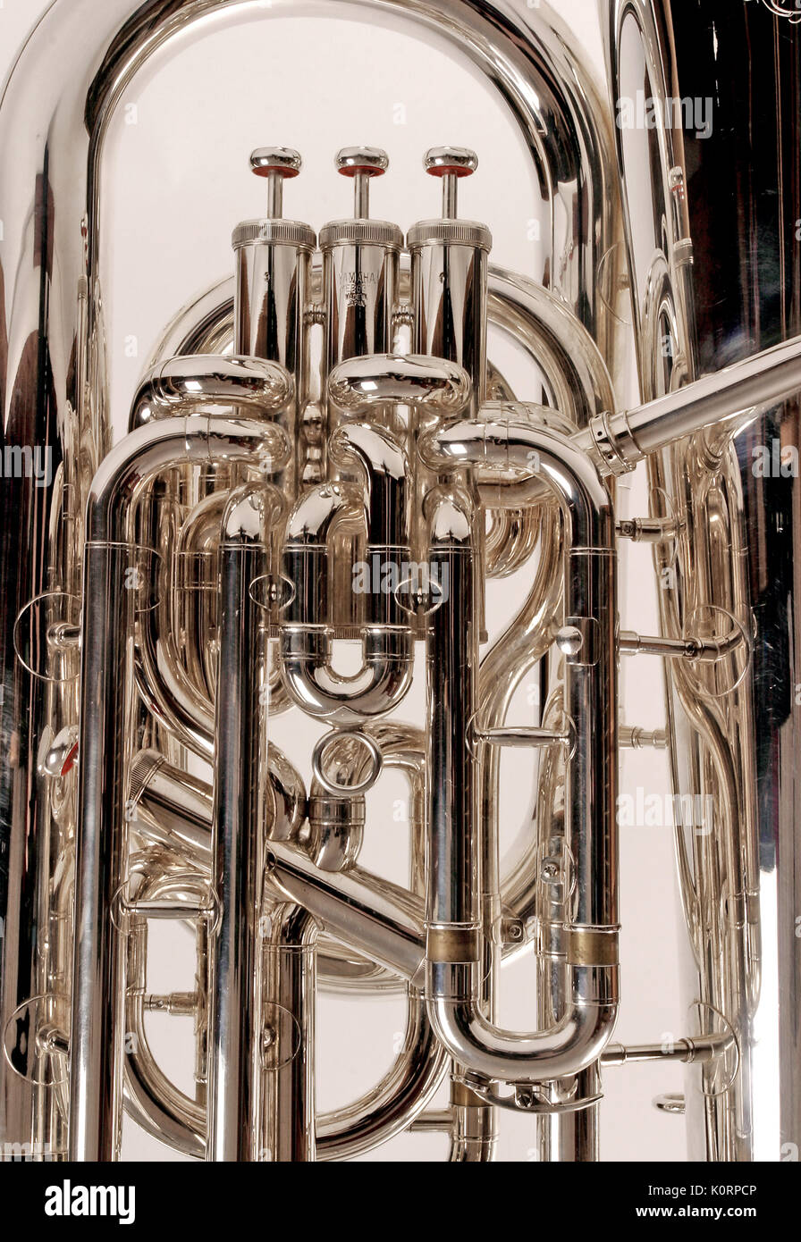 Tuba made by Yamaha, close-up of valves and tubing Stock Photo - Alamy