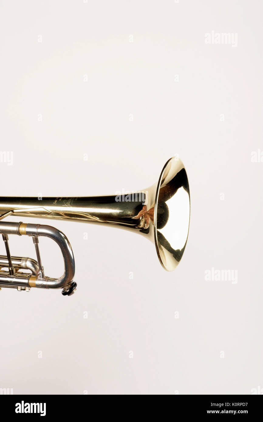 Trumpet being held in one hand, in playing position Stock Photo - Alamy