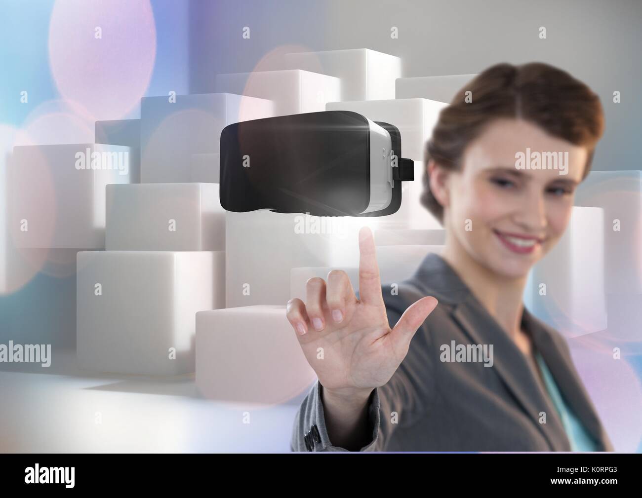 Digital composite of Woman touching and interacting with virtual ...